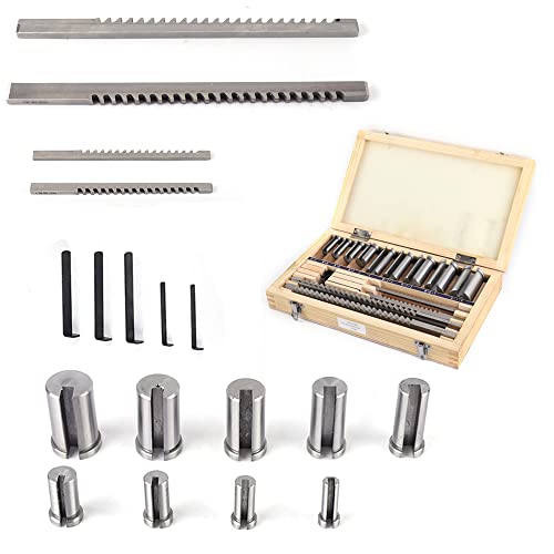 18 Pcs Hss Keyway Broach Sets in Fitted Box,Keyway Broach Kit 4 Broaches＆9 Collared Bushings＆5 Shims,High Speed Steel Material Metalworking Industrial Tools for Lathe