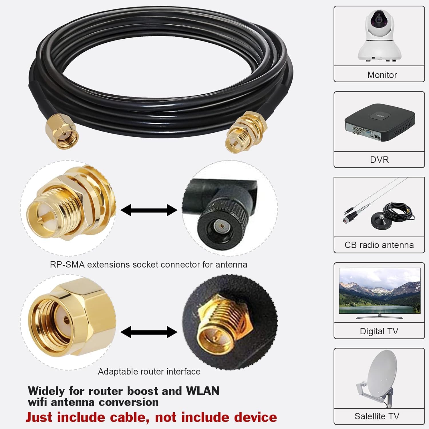 10ft WiFi Antenna Extension Cable RG174 RP-SMA Coaxial Cable Low Loss for Wireless LAN Router Bridge External Antenna Equipment