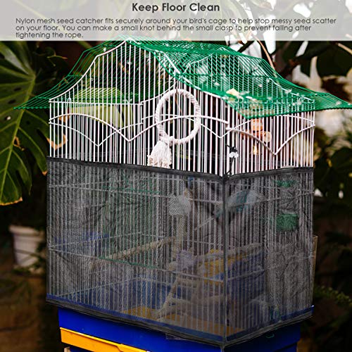 oenbopo Bird Cage Mesh Universal Birdcage Cover Bird Seed Guard Catcher Adjustable Drawstring Bird Cage Skirt Mesh Net Cover