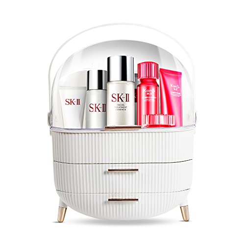 Zglori Makeup Organizer - Cosmetics & Skincare Storage Box with Lid & Drawers, Water & Dust Free, Vanity Organizer for Dresser, Countertop, Bathroom (WHITE)