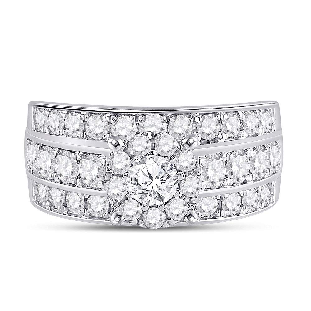 14kt White Gold Round Diamond Halo Bridal Wedding Engagement Ring 2 Cttw