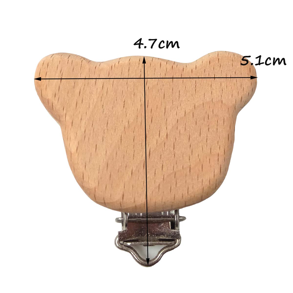 5pcs Natural Beech Wood Animal Pacifier Clips Grasping Toy Suspender Chain Clips Charm Antique DIY Beading Accessory (Bear)