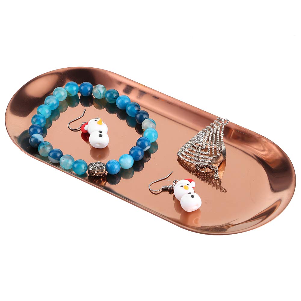 5pcs Stainless Steel Oval Shaped Towel Tray Cosmetics Jewelry Storage Tray Dish Plate (Rose Gold)