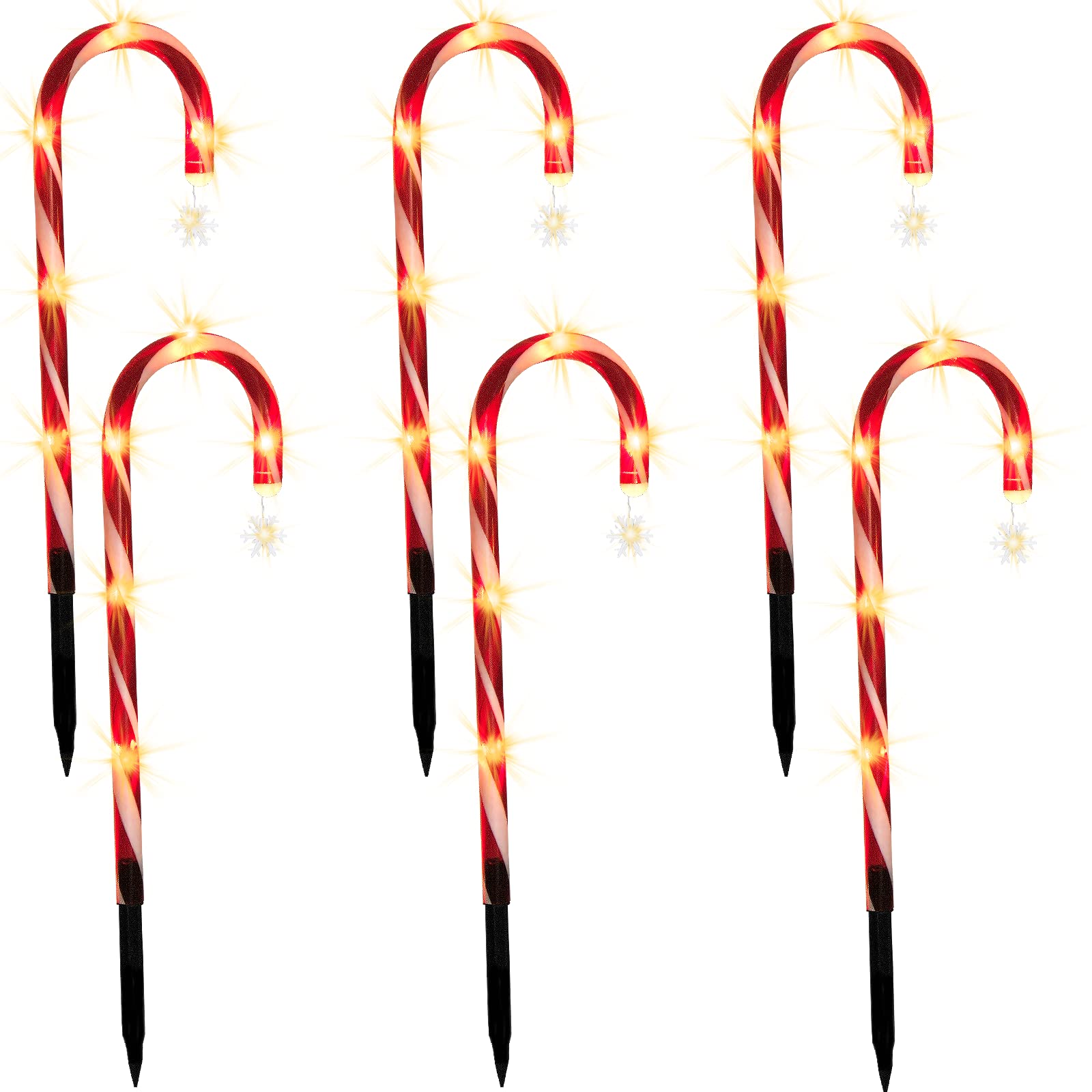 6Pack Christmas Candy Cane Lights Snowflake Outdoor Pathway Driveway Markers Decoration Red and White Xmas Home Decor Indoor Lawn Yard