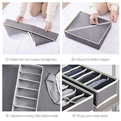 OHAHALICO 8 Pcs Houseware Closet Organizer Drawer Divider, 8 Foldable Drawer Dividers, Under Bed Organizer, Closet Dividers, Storage Box for Clothes, Socks, Lingerie,Tie. (Grey)