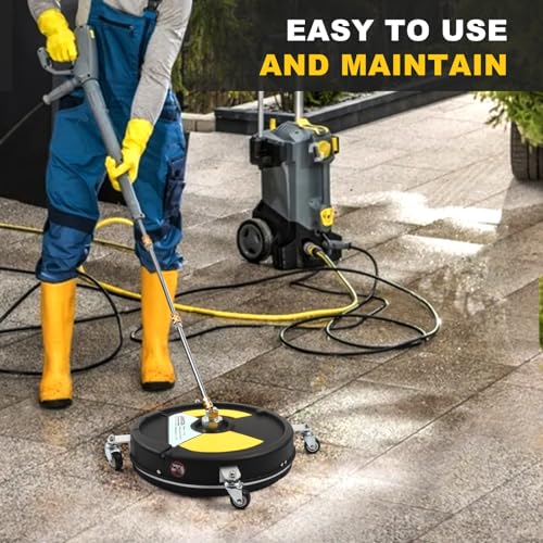 18" Pressure Washer Surface Cleaner, Power Washer Surface Cleaners with 4 Wheels, Max 4000PSI Surface Cleaner for Pressure Washer, 1/4” Quick Plug, 2 Extension Wands for Cleaning Sidewalk, Decks
