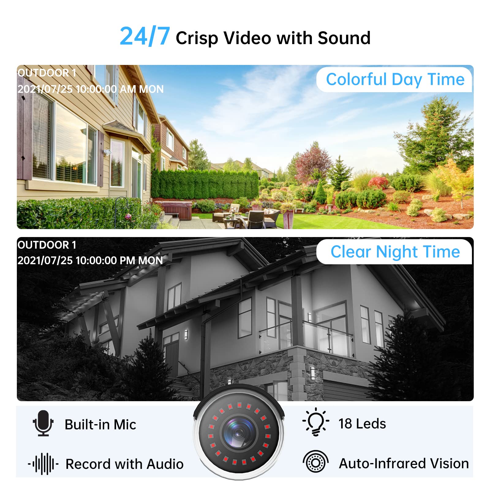 5MP PoE CCTV Cameras Security System with AUDIO 1TB Hard Drive, SMONET 8CH Home Surveillance NVR Kits, Clearer Than DVR, 4pcs Wired Indoor Outdoor IP Cameras AI Human Detection Night Vision,Free APP