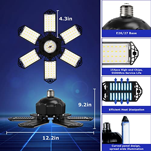 Craftersmark LED Garage Lights Motion Activated, 150W Deformable LED Garage Lights 18500LM LED Shop Lights, LED Garage Light, Motion Sensor Garage Lights with 6 Adjustable Panels …