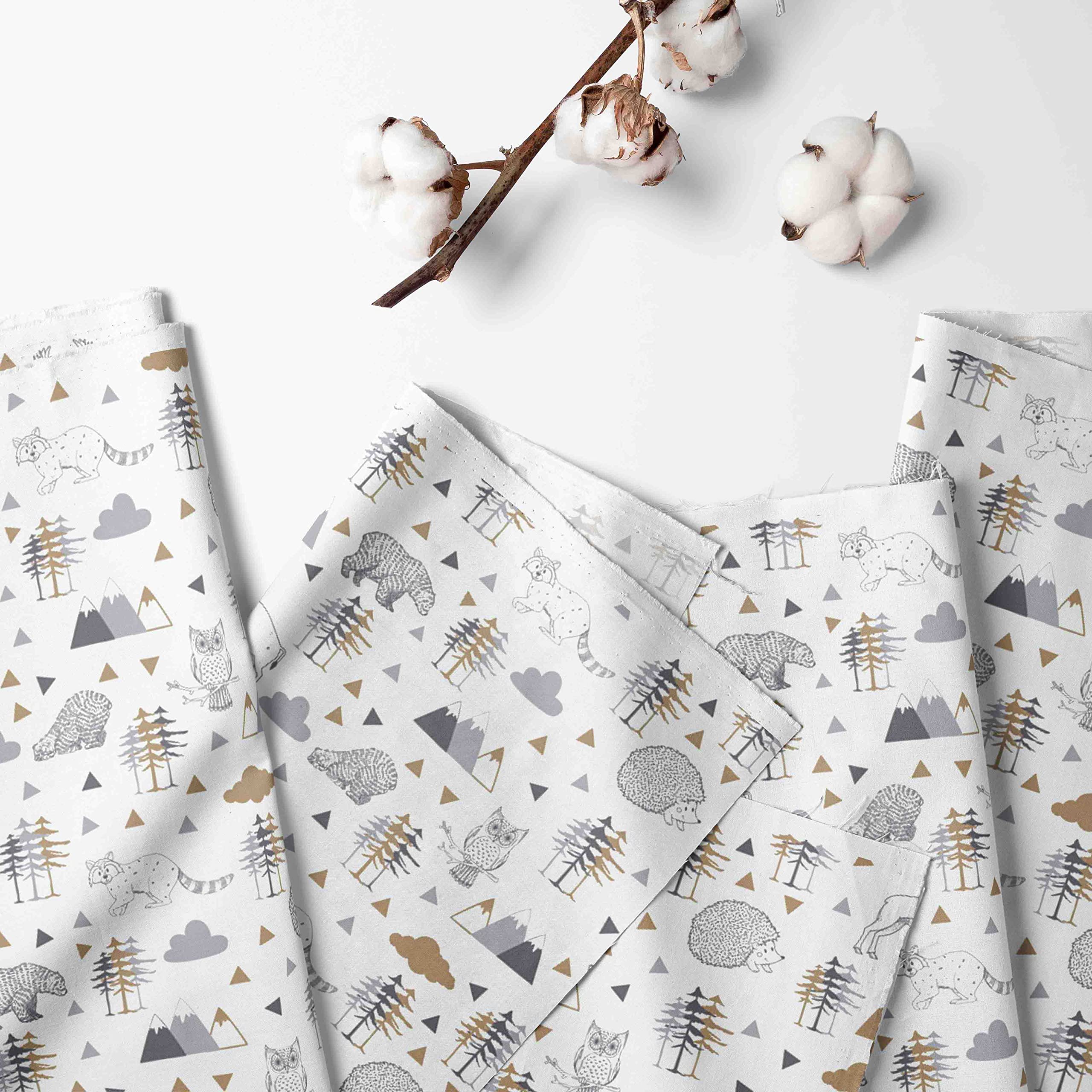 Bacati - 2 Pack Woodlands Bears Bison Owls Printed Neutral 100% Cotton Universal Baby US Standard Crib or Toddler Bed Fitted Sheets (Beige/Grey)