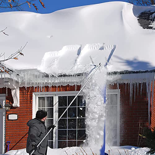 20 Feet Aluminum Snow Rake, with 17' Snow Slide, 5 Extension Tubes & Anti-Skid Handle, Telescoping Snow Removal Tool for Removing Snow, Leaves, Debrisā¦