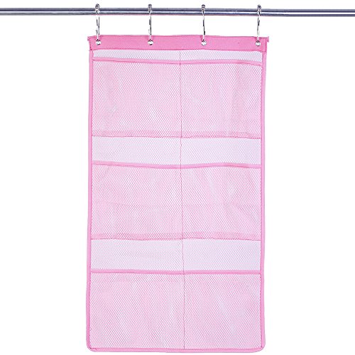 ALYER 6 Storage Pockets Hanging Mesh Shower Caddy,Space Saving Bathroom Accessories and Quick Dry Bath Organizer,Pink