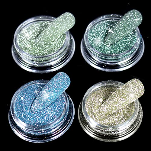 Allstarry Diamond Nail Glitter 4 Colors Sparkling Korea Reflective Glitter Diamond Dust Fine Powder Shiny Pigment Craft Sequins Nail Supplies for Nail Art Gel Polish Crafts Party Nightclub Wedding