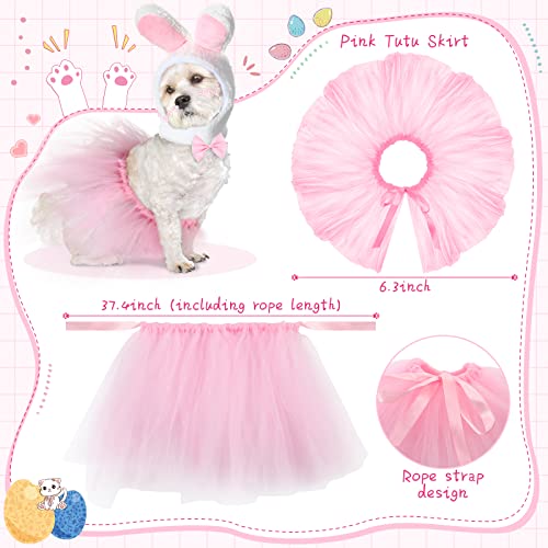 4 Pcs Bunny Costume Set Bunny Rabbit Hat with Ear Bunny Ears Pet Headband Lace Tutu Skirt with Bunny Ears Tail and Bow for Easter Cats Small Dogs Party Costume Accessory
