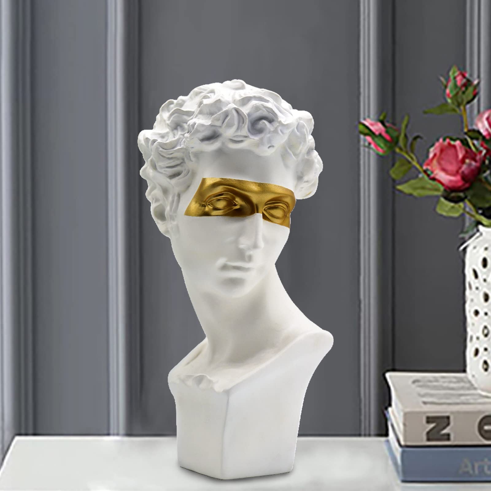 aboxoo David Statue of Greek Statues for Home Decor,Classic Bust Statue White and Gold,Resin Figurines for Office Classic Greek Mythology Decor, Resin Figurines for Office Shelf Decor(White)