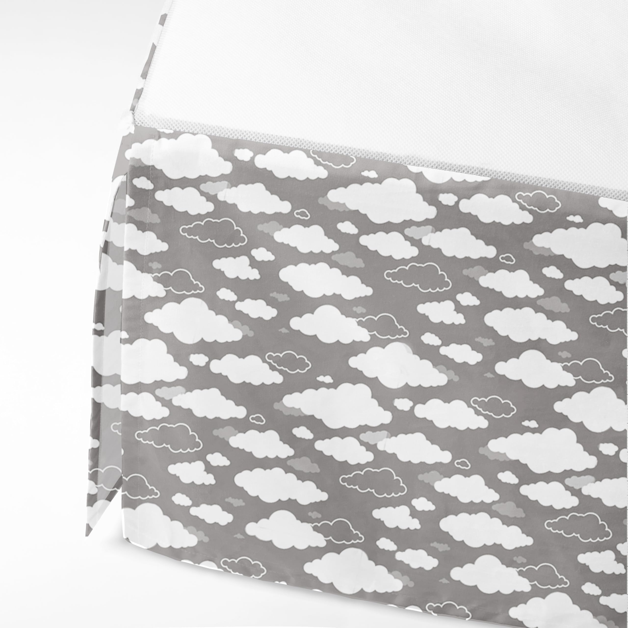 Bacati Clouds in The City Grey Clouds Crib/Toddler Bed Skirt Dust Ruffle, White/Grey