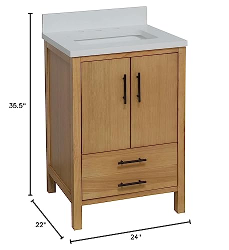 California 24-inch Bathroom Vanity (Matte White/Blonde): Includes Blonde Cabinet with Matte White Countertop and White Ceramic Sink