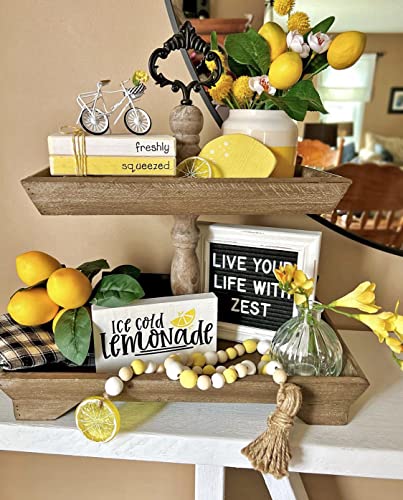 Felt Creative Home Goods Rustic Wood Two Tiered Tray, Rectangle 2 Tier Serving Tray for Coffee Bar, Kitchen Counter, Dining Room Table, Cupcake Stand, Holiday and Farmhouse Decor (Rustic Brown)