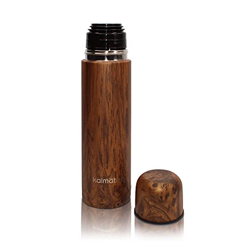 Kalmateh Thermos- Modern & Elegant Travel Size Thermos 500ml- Double Walled, Insulated Stainless Steel- For Yerba Mate, Coffee Camping (Wood)