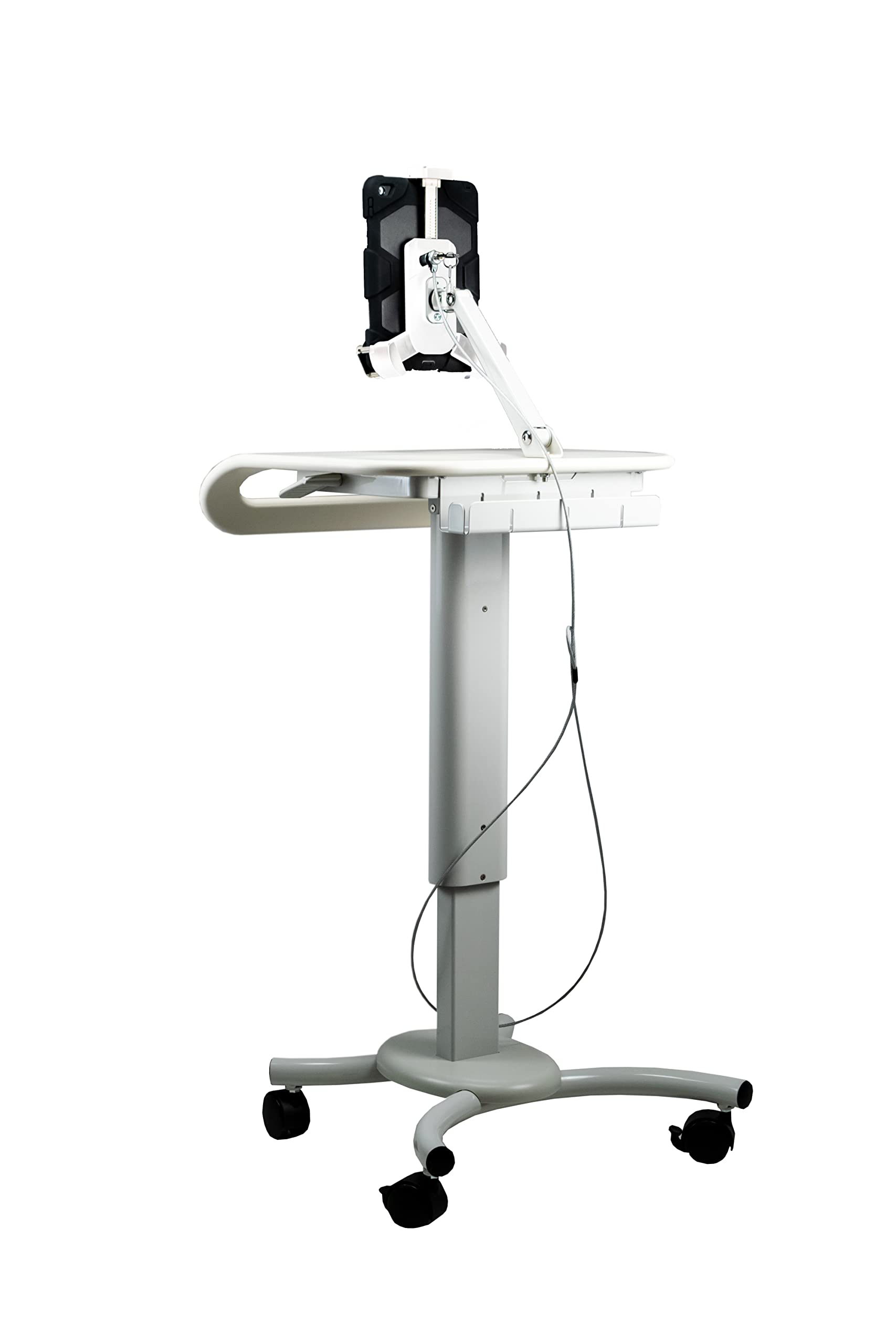 Rolling Medical Workstation – CTA Height Adjustable Mobile Secure Medical Workstation Cart for iPad 10th Gen 10.9" - iPad 7/8/9 Gen 10.2”- iPad Pro 11” - iPad Air 4 - Galaxy Tab S3 - White (QPAD-HRSW)