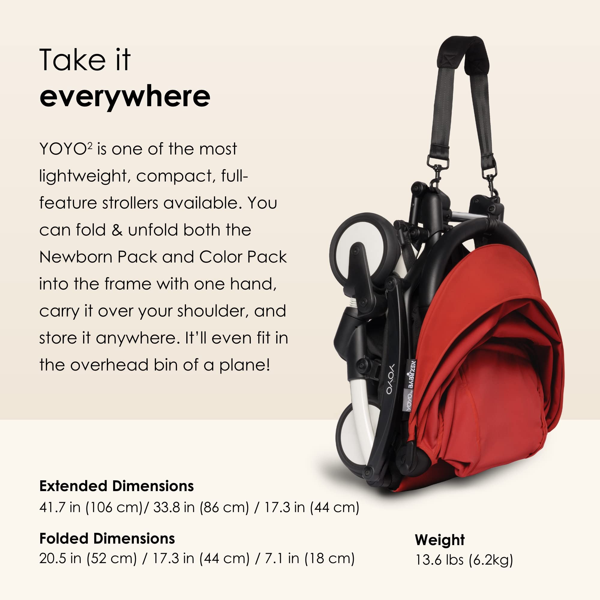 BABYZEN YOYO2 Stroller & 0+ Newborn Pack - Includes White Frame, Red 6+ Color Pack & Red 0+ Newborn Pack - Suitable for Children Up to 48.5 Pounds