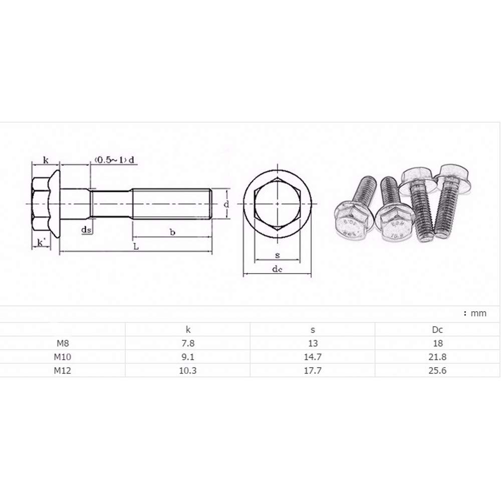 5Pcs M6 x 12mm - Full-Thread Hex Flange Screws (Frame Bolts) Flanged Hex Head Bolts Grade 10.9 High Tensile Steel (5Pcs, M6 x 12mm - Full-Thread)