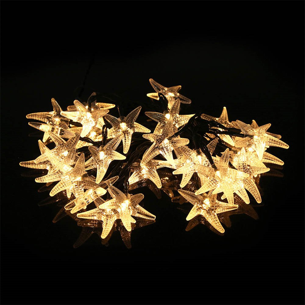 30 LED Solar String Lights , Waterproof Fairy Starfish Shaped Indoor & Outdoor Decorative Christmas Lighting Used for Party Wedding Home Garden New Year Decorations by elecfan - Warm White