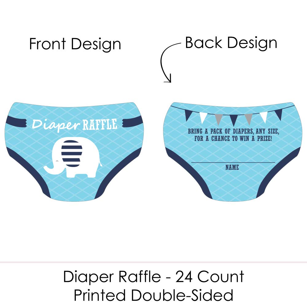 Big Dot of Happiness Blue Elephant - Diaper Shaped Raffle Ticket Inserts - Boy Baby Shower Activities - Diaper Raffle Game - Set of 24