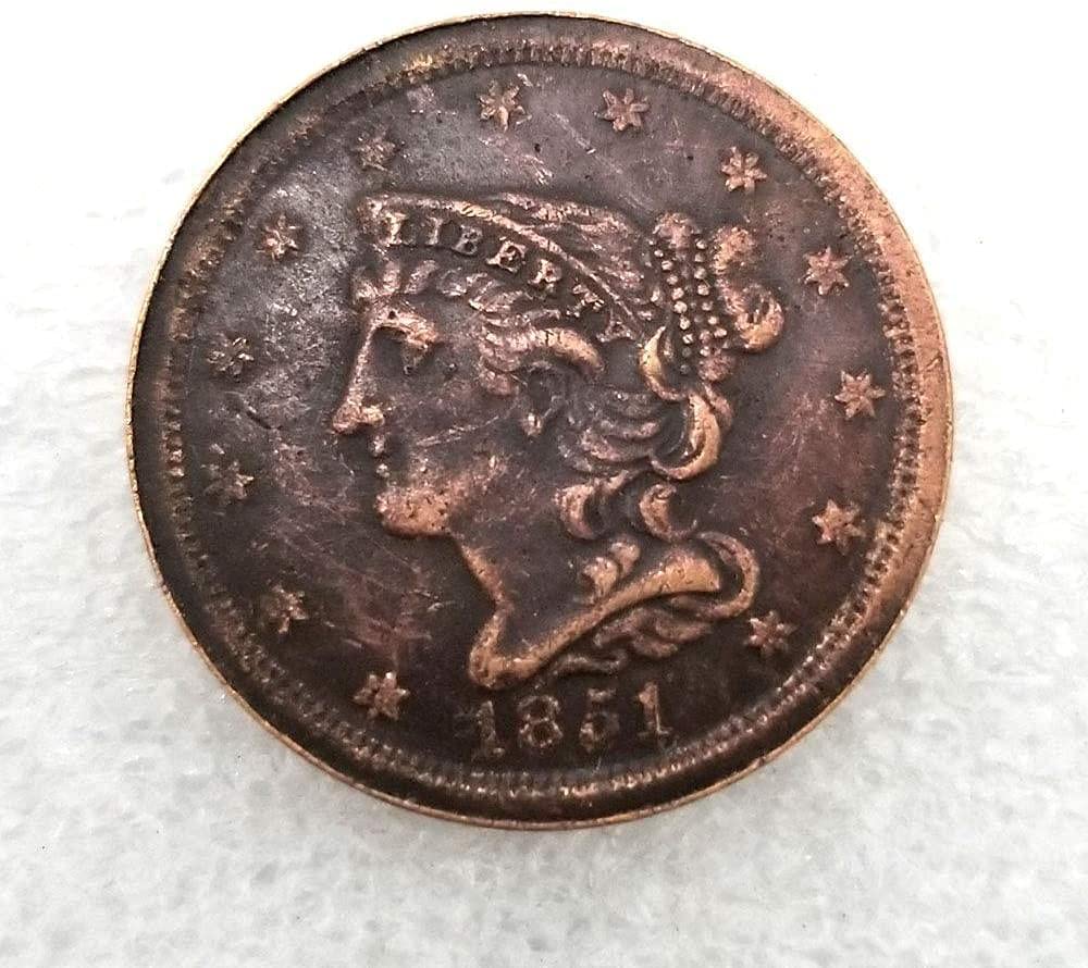 1851 Historic Half-Cent Nickel Old Coin-American Commemorative Uncirculated Old American Coins-Prefer to Handmade Coins Crafts Historical Gifts