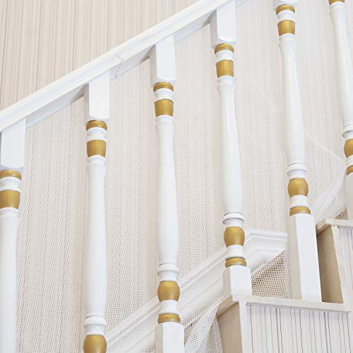 Banister Guard for Baby - 15ft x 3ft, Child Safety Net, Rail Balcony Banister Stair Mesh for Kids, Toys, Pets - White