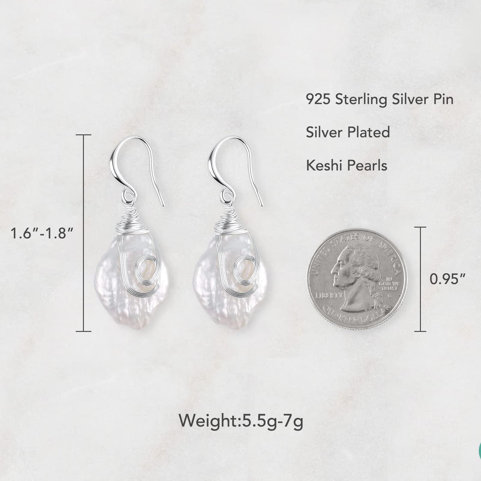 14K Gold Freshwater Baroque Keshi Pearl Dangle Drop Earrings For Women