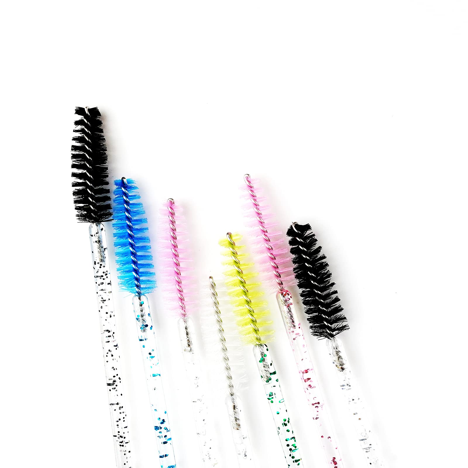 i-Laesh 100 Pcs Disposable Eyelash Brushes, Mascara Wands, Spoolies for Eyelash Extensions, Spoolie Eyebrow Brow Makeup Supplies Kit Glitter Applicator Tool Accessories Bristle (Crystal Pink)