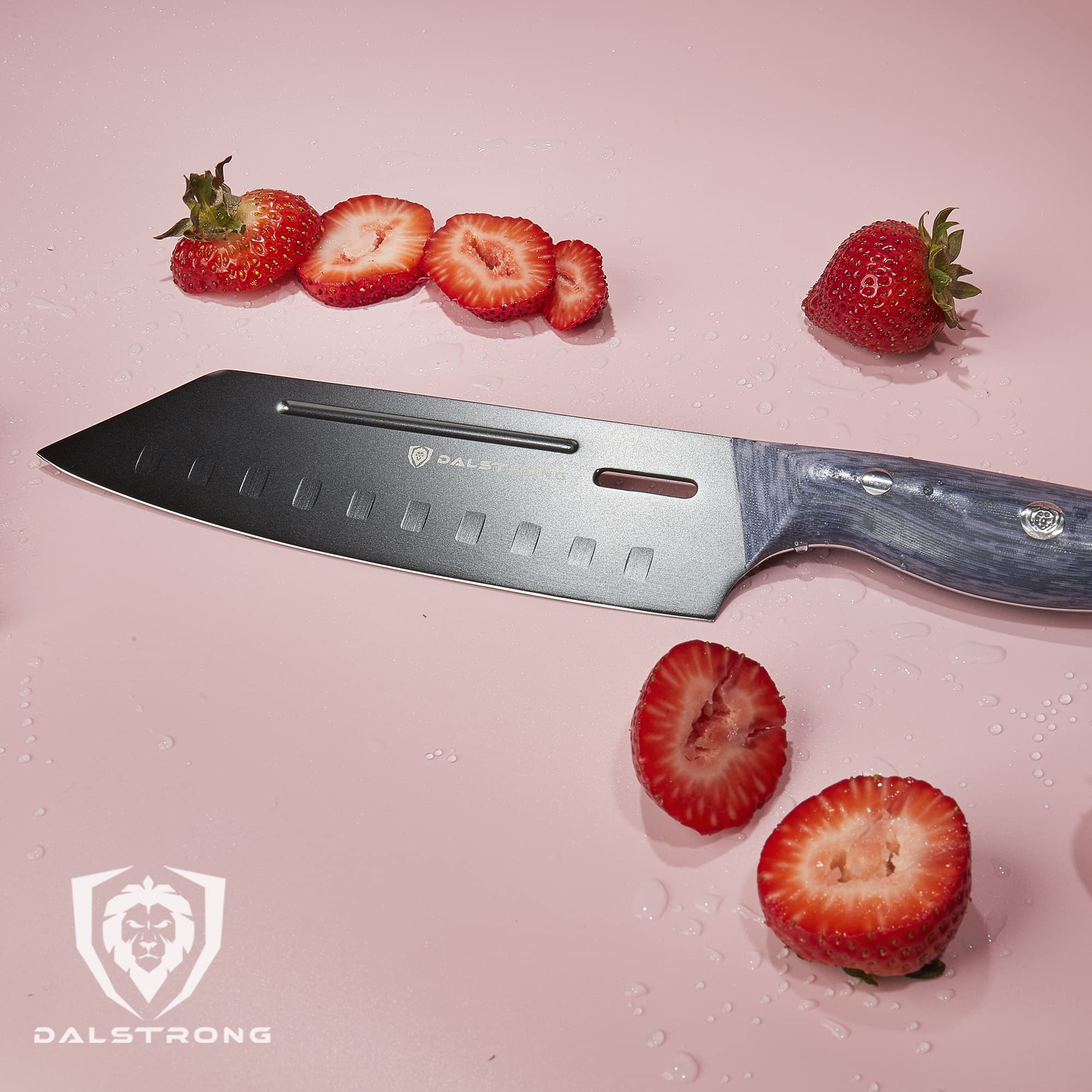 Dalstrong Santoku Knife - 7 inch - Delta Wolf Series - Ultra-Thin & Zero Friction Blade - Black Titanium Nitride Coating Vegetable Kitchen Knife - G10 Camo Handle - Leather Sheath