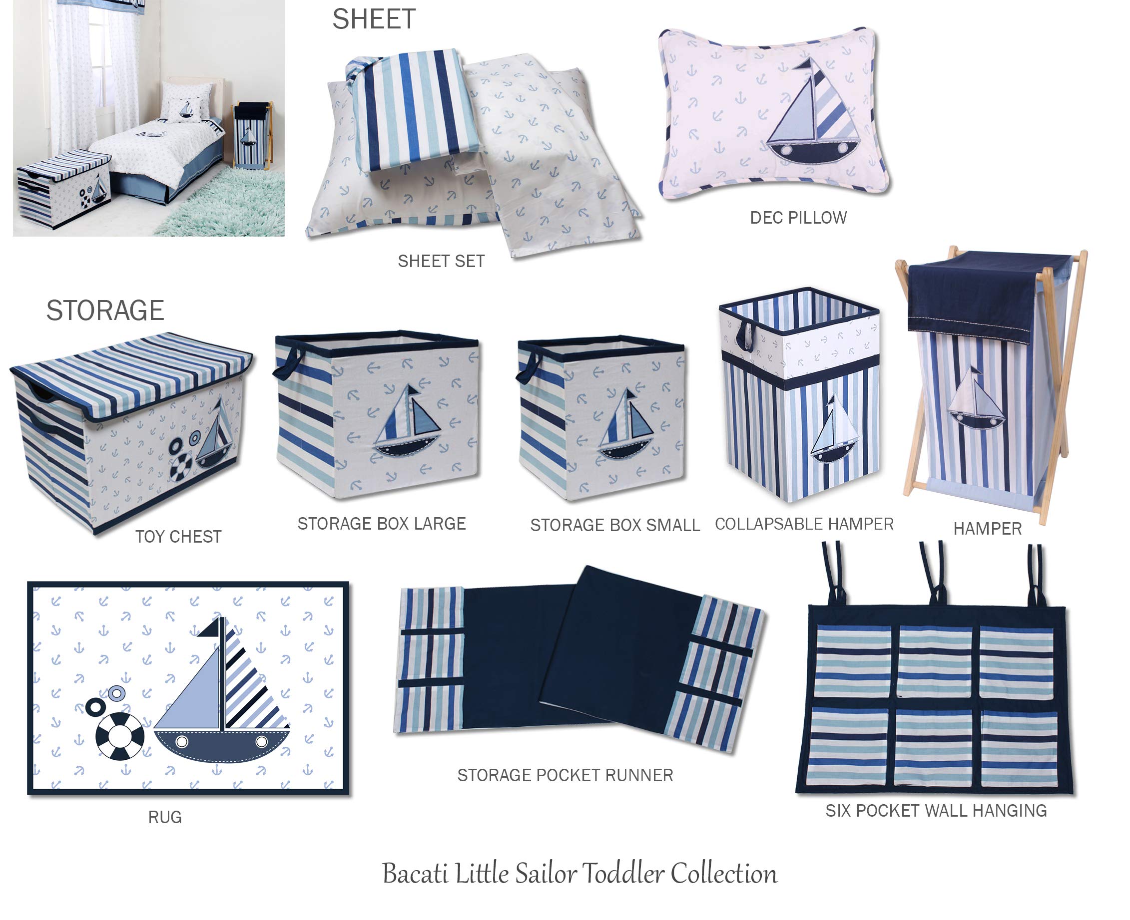 Bacati - Little Sailor Cotton Toddler Bedding Set for Boys (3 Piece Toddler Sheet Set)