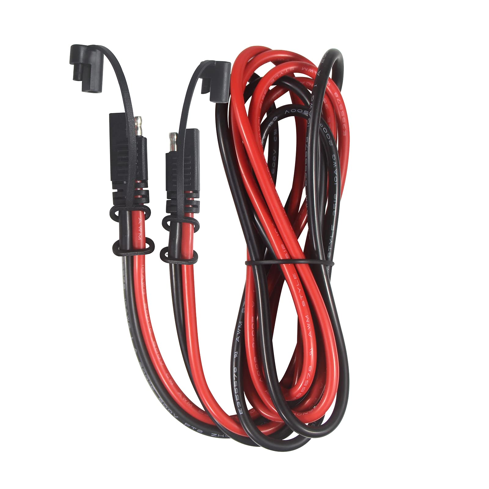 10Gauge SAE Extension Cable 10AWG - 6FT SAE to SAE Cable Battery Charger Extension Cord Heavy Duty 10AWG Quick Disconnect SAE 2Pin Connector Solar Panel Power Connect Plug Harness with Waterproof Cap