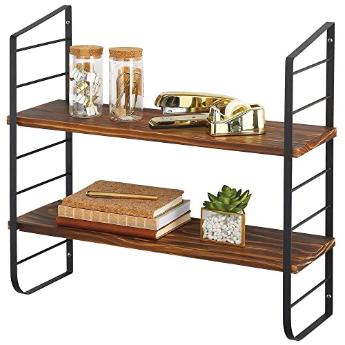 mDesign 2-Tiered Floating Shelf β Long Bookshelf with Rust-Resistant Metal Brackets β Wall Shelf for Bathroom, Kitchen, Office etc. β Black/Natural