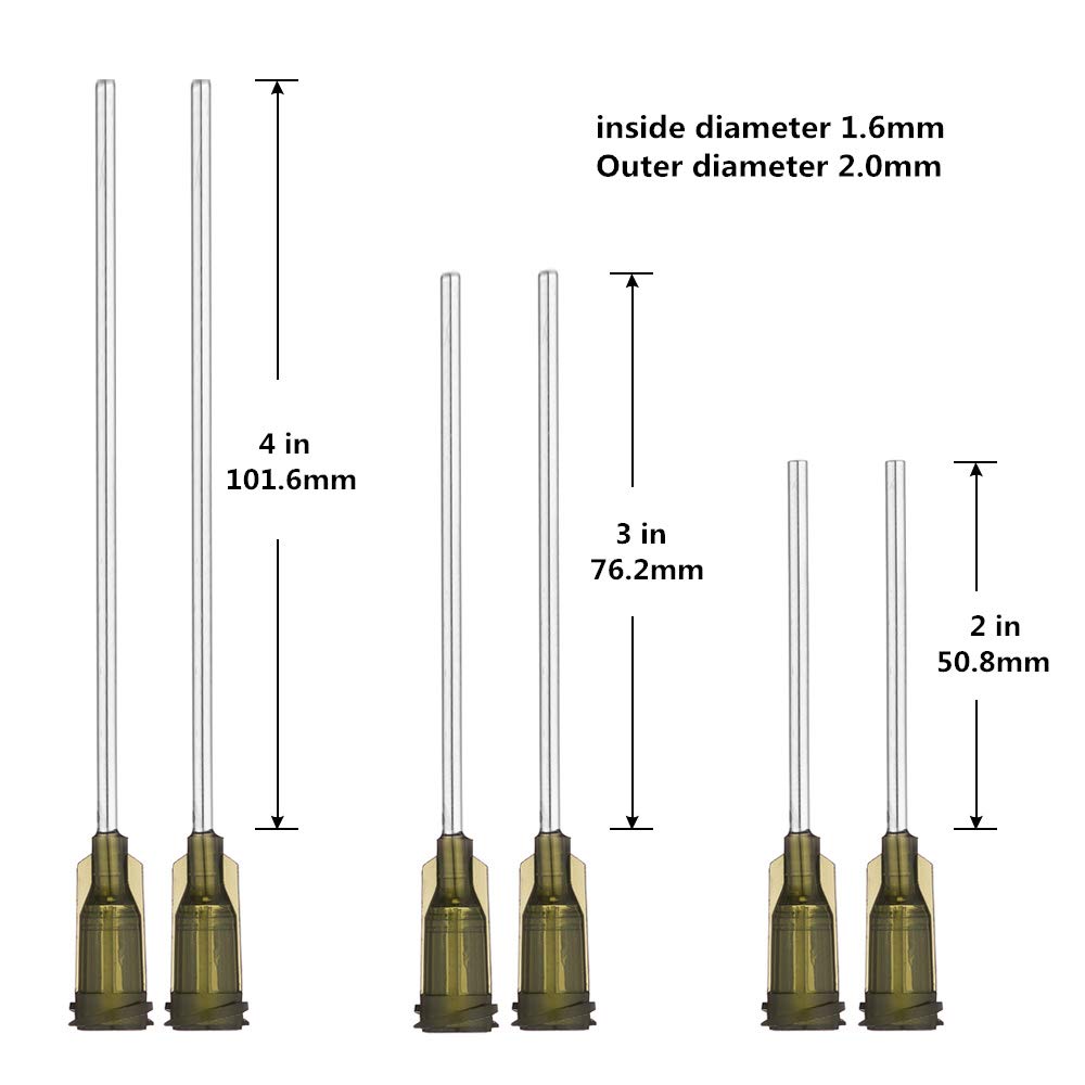 6 Pack 100ml Syringes with 14G 4.0" 3.0'' 2.0" Blunt Tip Needles and Storage Caps(Luer Lock), Plastic Reusable Syringe for Glue Applicator, Oil Dispensing Multiple Uses