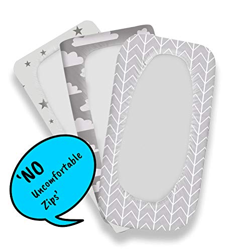 Bear's Little Fish 3-Pack of Moses Basket Sheets |100% Hypoallergenic Jersey Cotton |Gender Neutral Grey and White for Baby boy or Girl |Fitted Crib Sheets for Oval, Hourglass and Rectangular Mattress