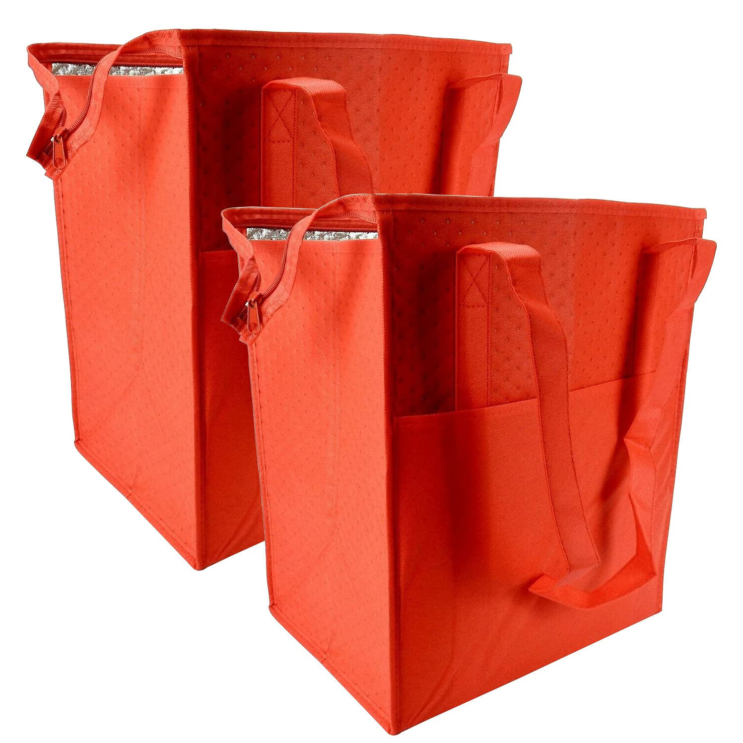BAGedge Insulated Grocery Bags, Set of 2 Reusable Shopping Bags for Groceries, Food Delivery Bags for Hot and Frozen Foods - Red