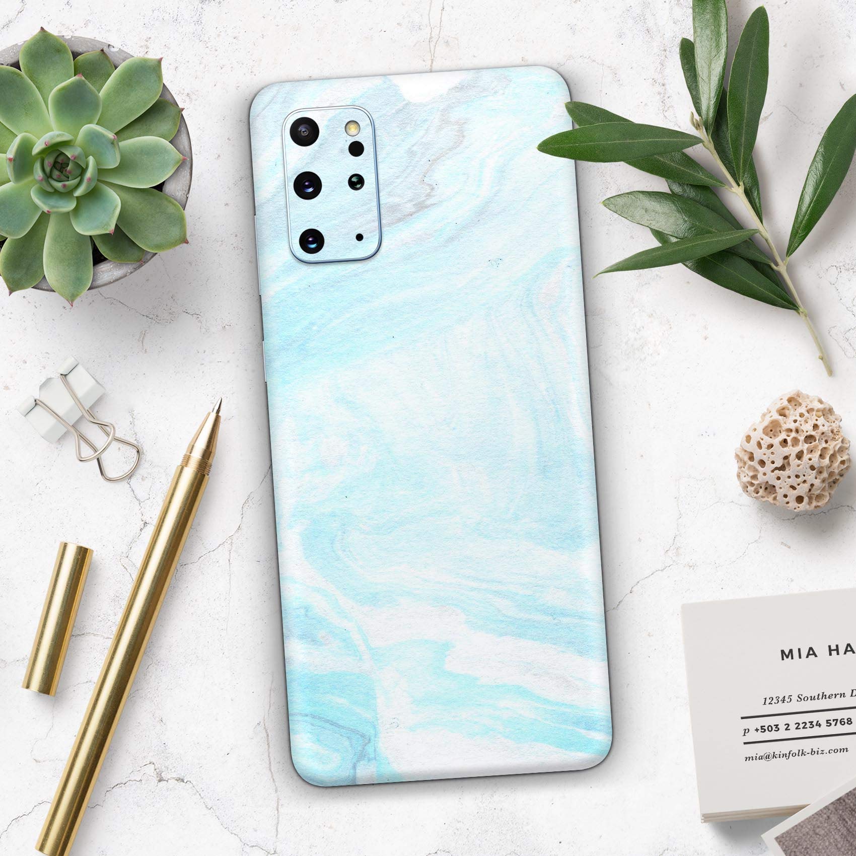 DesignSkinz Mixtured Blue v9 Textured Marble Protective Vinyl Decal Wrap Skin Cover Compatible with The Samsung Galaxy S20 (Screen Trim & Back Glass Skin)