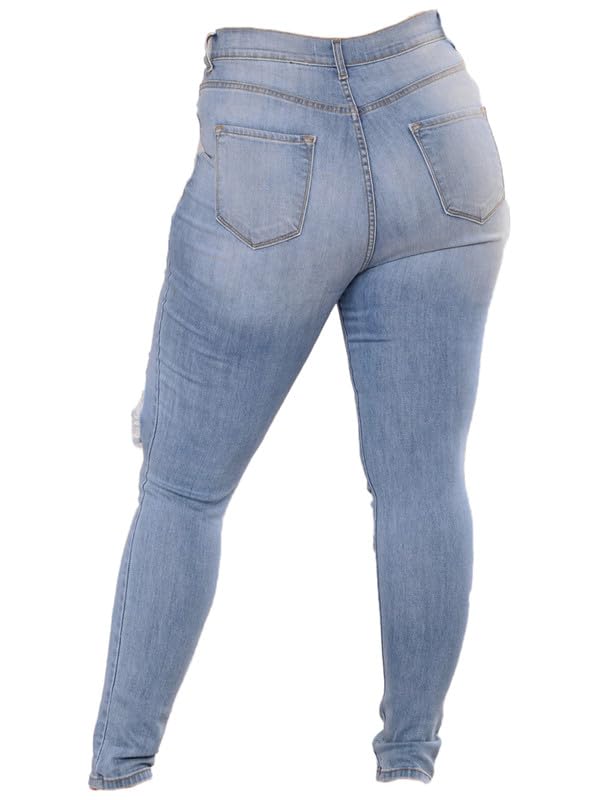 Andongnywell Womens Plus Size Ripped Pants Destroy Blue Denim Roll up Distressed Jeans Pants (Black,XX-Large)