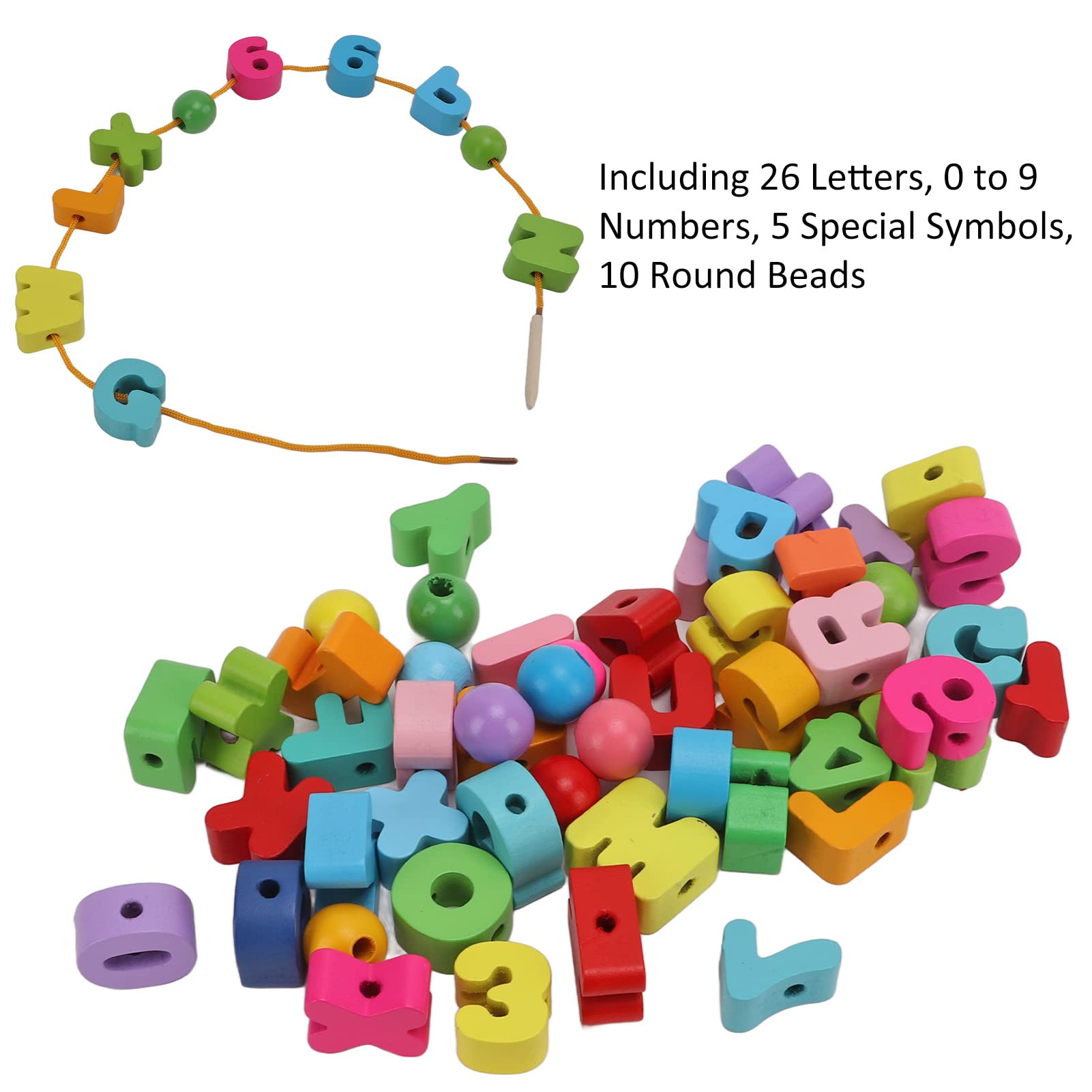 51Pcs Wooden Lacing Beads, Alphabet Letters Numbers Threading String Toys Preschool Fine Motor Skills Toy for Kids Boys Girls