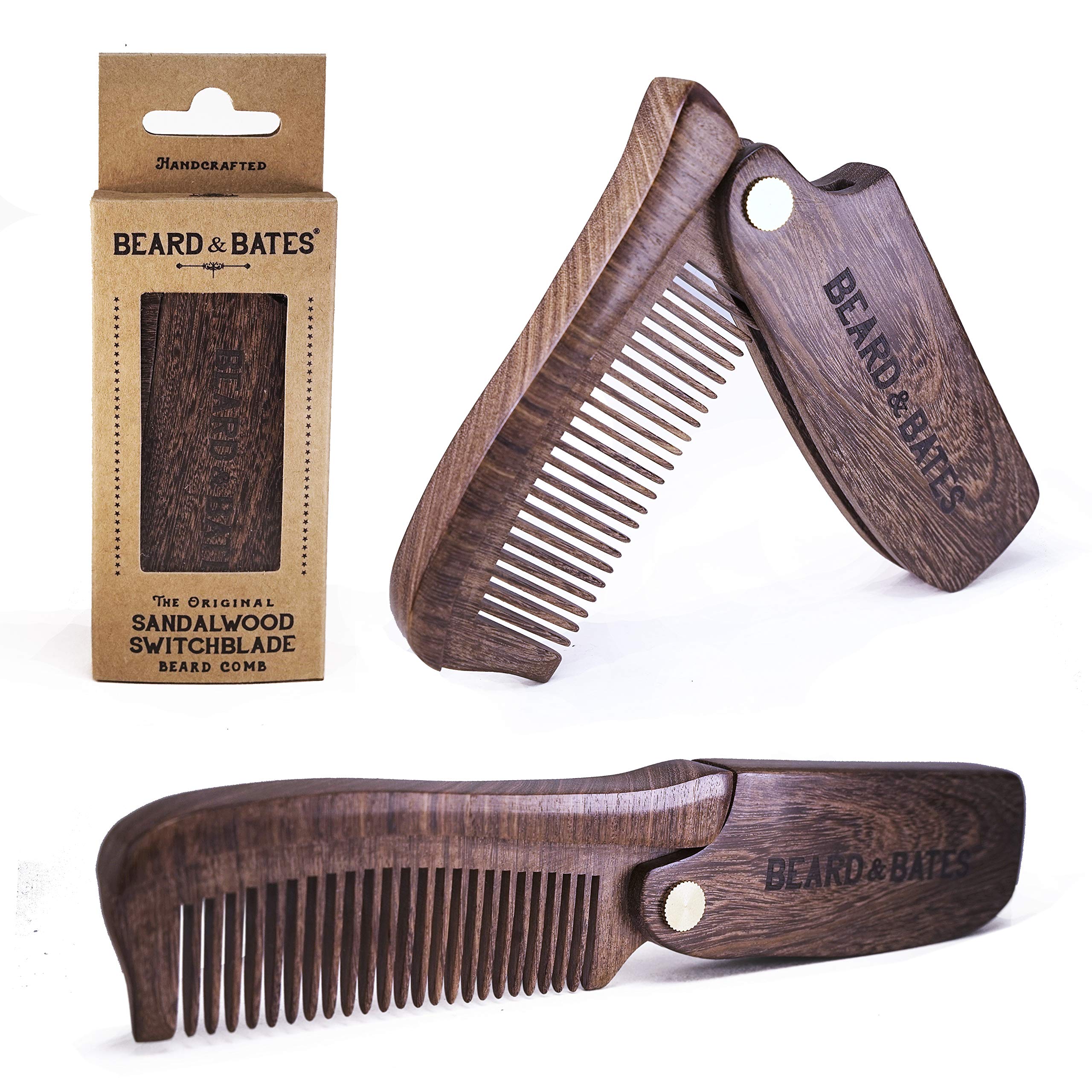 BEARD & BATES The Sandalwood Switchblade - The Original Folding Wooden Beard Hair Comb | Boutique, Artisan Crafted, Los Angeles