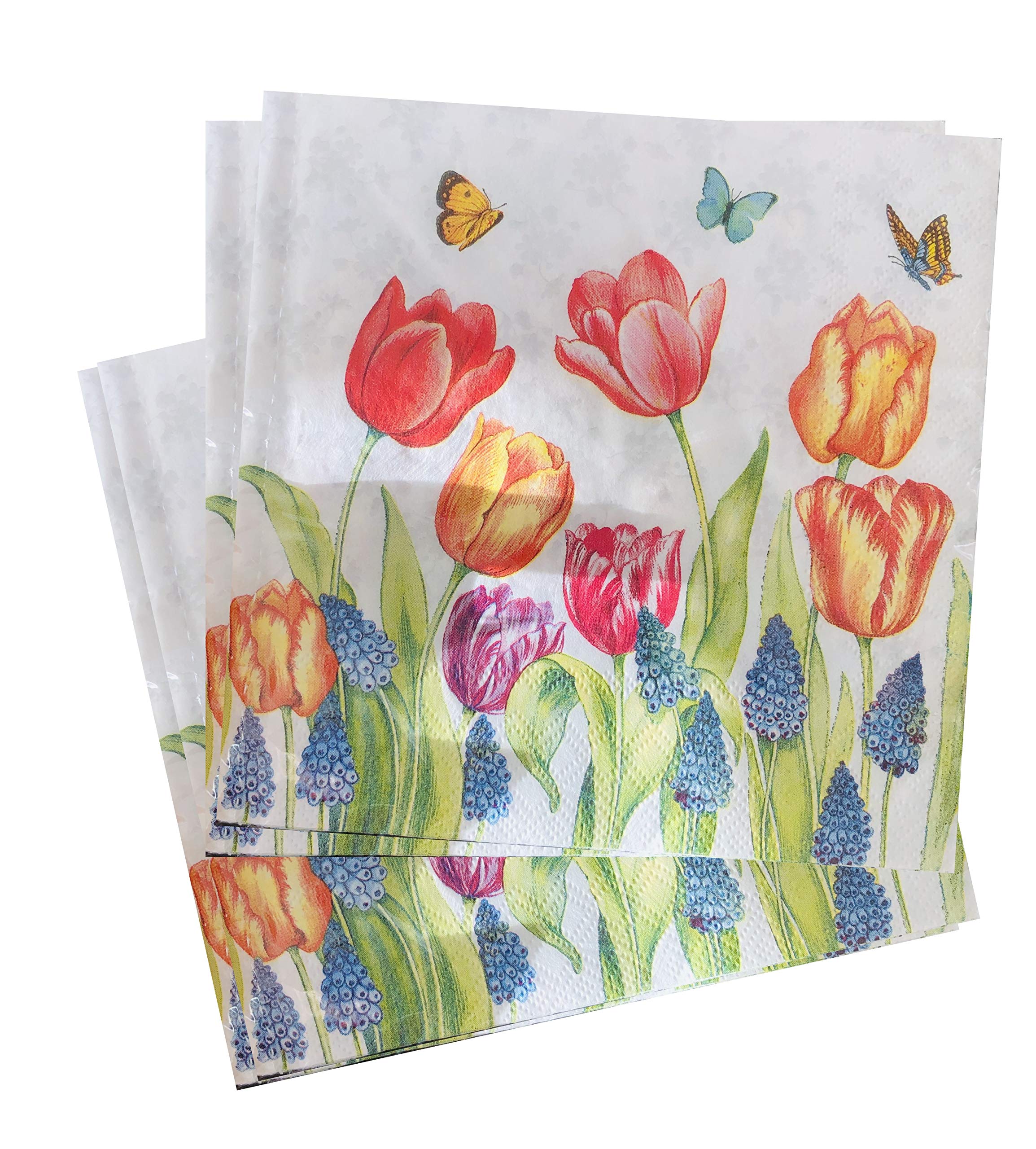 20-ct 6.5 Tulip Mother's Day Decorative Napkins for Decoupage Butterfly Napkins Floral Napkins Paper Floral Paper Napkins Lunch Dinner Pretty Flower Napkins Wedding Birthday Tea Valentine Napkins
