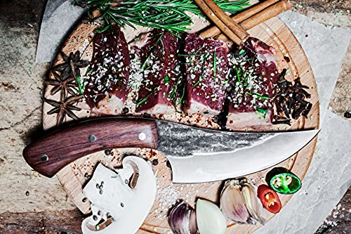 Altomino Handmade Fixed Blade Sharp Knife, 9.6 IN Hand-Forged Thin Knife, Carbon Steel Boning Knife for Meat Cutting, Razor Sharp, Deboning Chicken, Ham, Fish