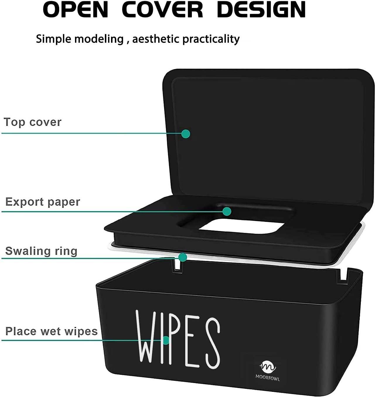 Moorfowl Baby Wipe Dispenser for Bathroom, Upgarde Design(8.2L x 4.9W x 3.9H inches), Minimalist Wipes Holder Container Flushable (Black-New)