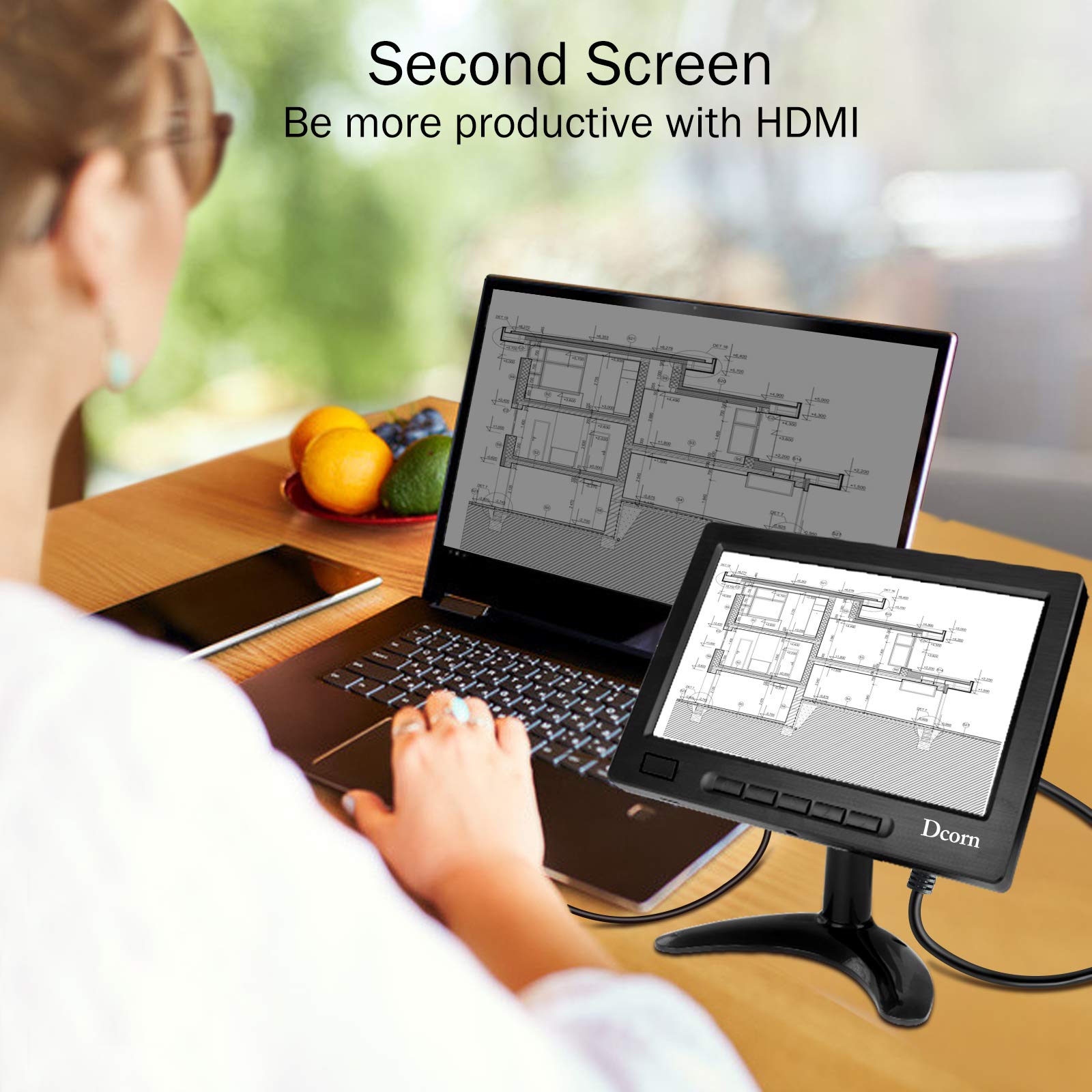 Dcorn 8 Inch Mini Monitor,Small HDMI Monitor 1280x720 16:9 IPS Metal Housing Computer Monitor Support HDMI/VGA/AV/BNC Input with Wall Bracket&Remote Control,178 Full Viewing w/Speaker