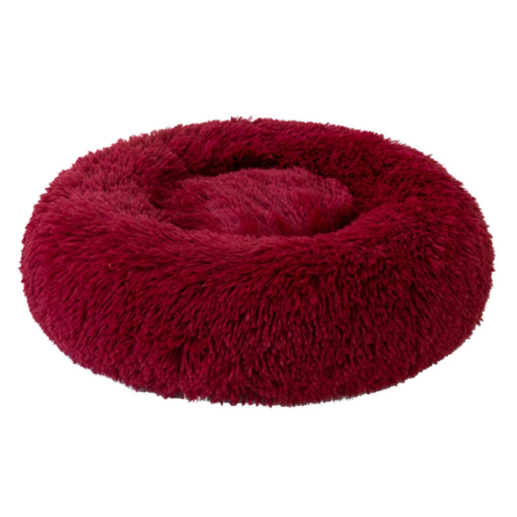 Akabsh Dog Bed Cat Bed Calming Dog Bed Cat Bed Donut, Winter Warm Sleeping Bag Pet Bed Self-Warming Donut Cuddler, Comfortable Round Plush Dog Beds for Large Medium Dogs and Cats, Wine