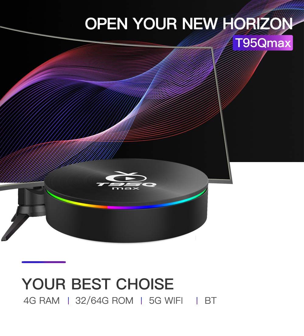 Android 9.0 TV Box T95Q Amlogic S905X3 with DDR3 4GB RAM 32GB ROM 4K Ultra HD H.265 Dual Band WiFi Bluetooth 4.0 Media Box 2.4/5Ghz WiFi 100M LAN