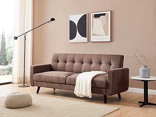 Meiyum Mid-Century Modern Loveseat/Sofa/Couch, with Upholstered Fabric in Brown for Living Room, Bedroom, Office, Apartment - Brown