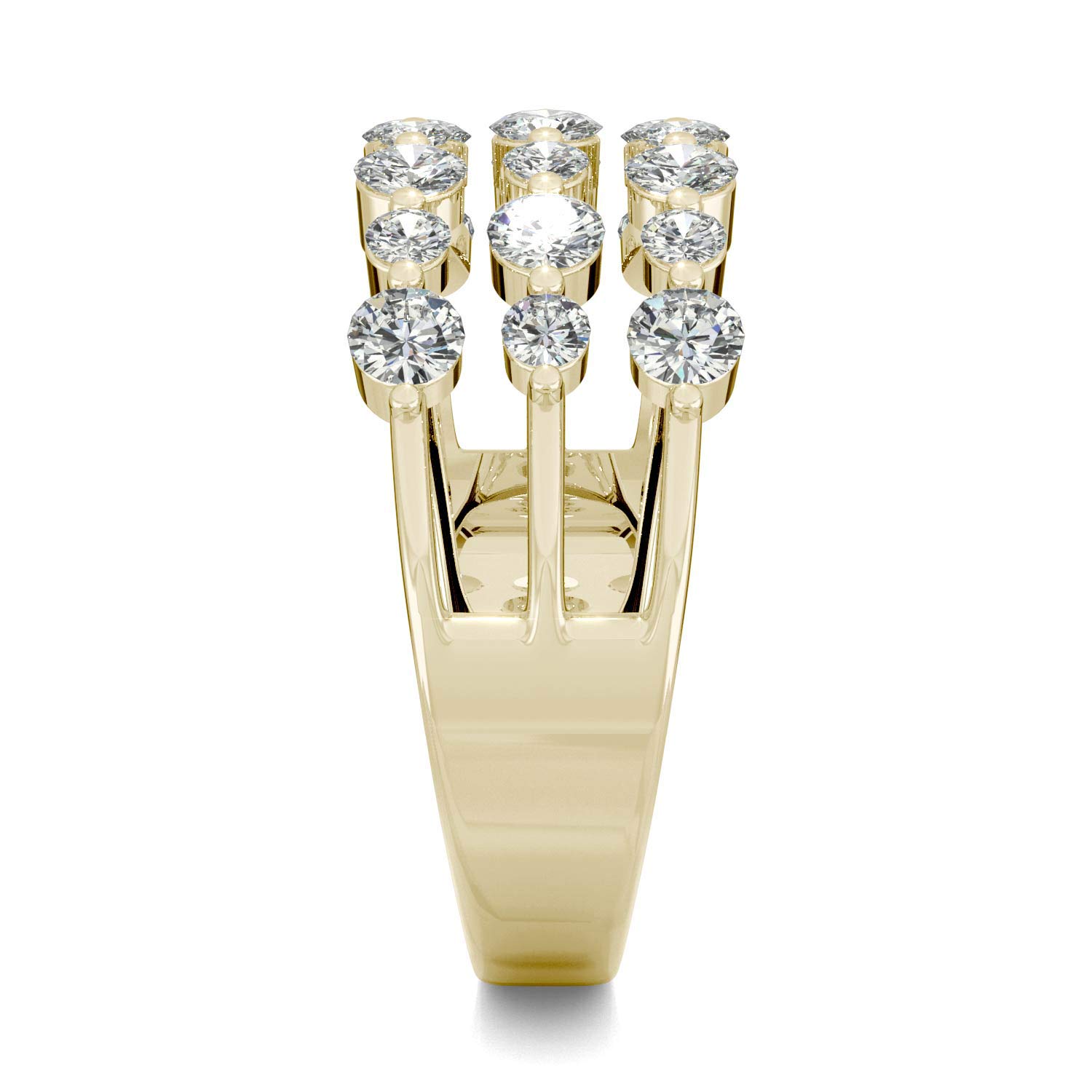 14K Yellow Gold Moissanite by Charles & Colvard 2.5mm Round Three Row Band-size 9 0.91cttw DEW